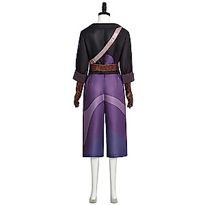 Girls Anime Owl House Cosplay Amity Blight Costume Battle Suit Luz Halloween Outfit Shirt Pants with Gloves (Purple- Kids, Medium)