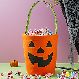 JOYIN 2 PCS Halloween Trick or Treat Bags, 6 X 9 Orange Pumpkin Candy Bucket for Trick or Treating, Black Reusable Bat Goody Tote Bucket, Portable Felt Baskets for Kids Halloween Party Favor Supplies