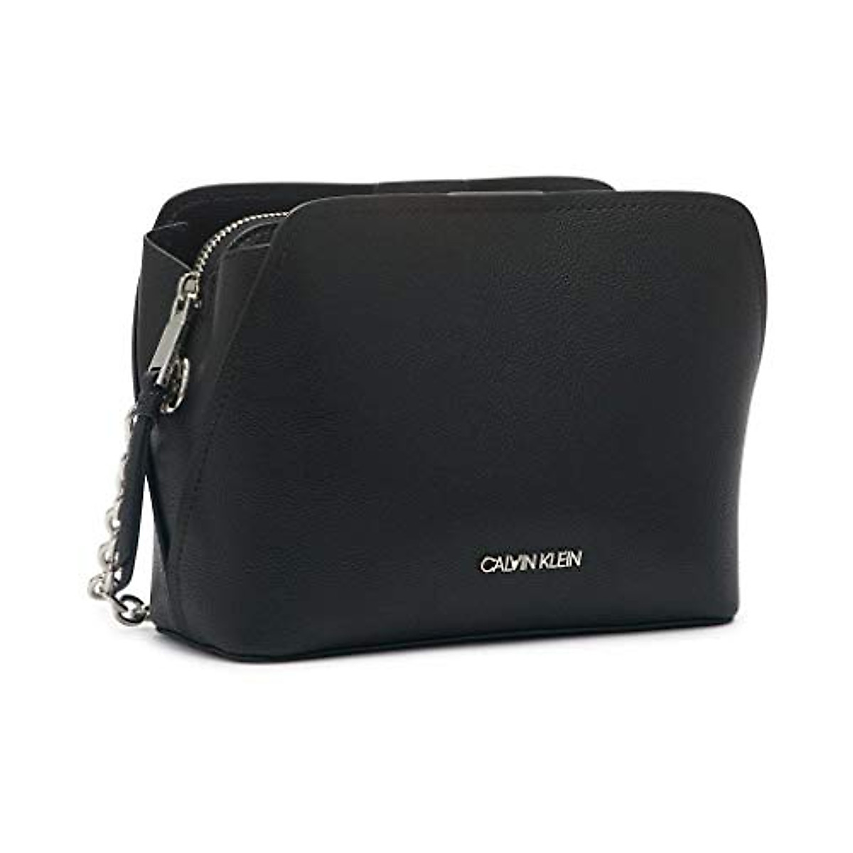Calvin Klein Hailey Micro Pebble Triple Compartment Chain Crossbody, Black/Silver