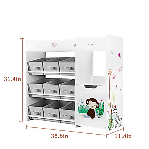 BOTLOG Kids Bookshelf, Toy Storage Organizer with Bookcase, Children's Toy Shelf with 9 Bins for Children's Room, Playroom, Hallway, Kindergarten, School White