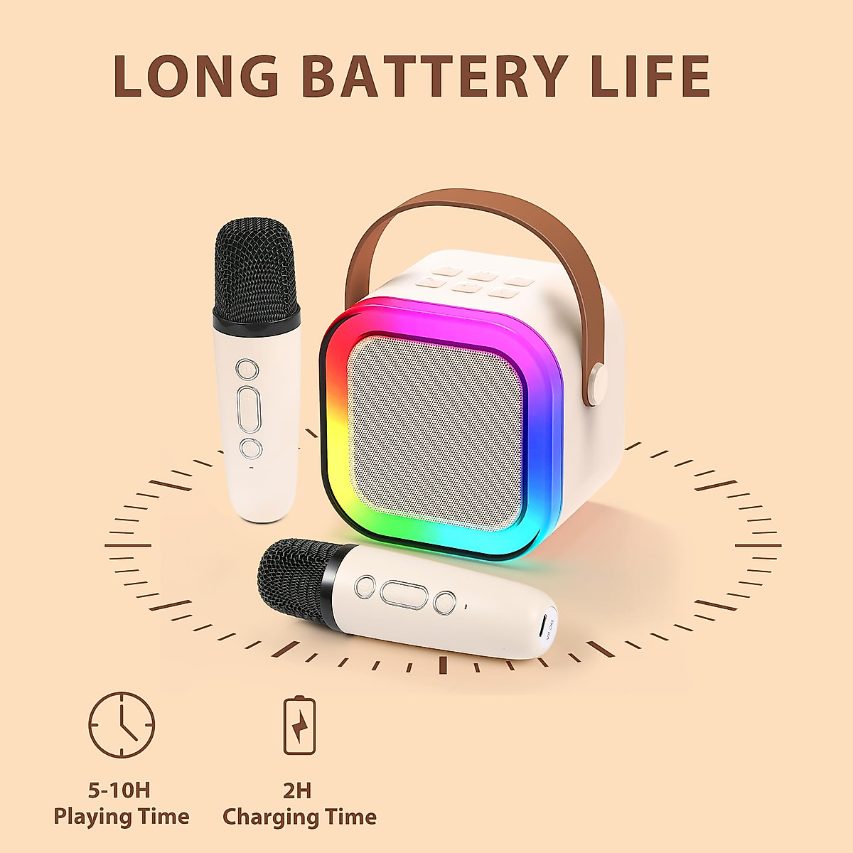 Fede Karaoke Machine for Kids Adults, Mini Karaoke Machine with 2 Wireless Microphones, Portable Bluetooth Speaker with Voice Changing Effects & LED Lights, Best Gifts Toys for Girls and Boys