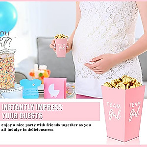 50 Pack Gender Reveal Paper Popcorn Boxes Blue Pink Decorative Dinnerware Mini Popcorn and Candy Favor Treat Boxes Team Boy Girl Paper Popcorn Boxes for Baby Shower Gender Reveal Party Supplies
