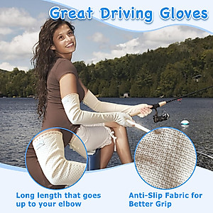kilofly Women's Long Anti-UV Breathable Arm Sun Block Driving Gloves, 2 Pairs