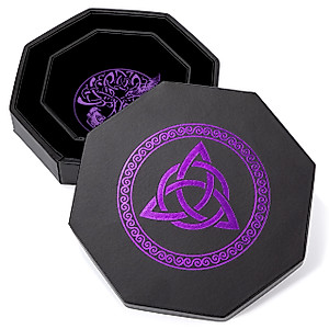 DND Dice Tray - Premium 8 Inch Tray Dungeons and Dragons - Exquisitely Detailed Purple World Tree & Triquetra Design - Perfect Rolling & Box Storage to Protect Your Dice for D&D and RPG