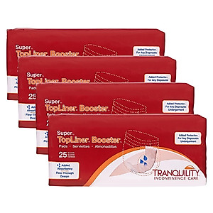 Tranquility TopLiner Disposable Booster Pads, Super (15" x 4.25") Flow-Through Design with Adhesive Strip for Max Absorption, Adult Unisex, 100ct Case