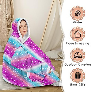 Zando Wearable Blanlet Hoodie Oversized Blankets Winter Blacnket Original Blanket Comfy Sweatshirt for Women Cozy Sherpa Blanket Pocket Blanket Christmas Gifts Print Rainbow Adult