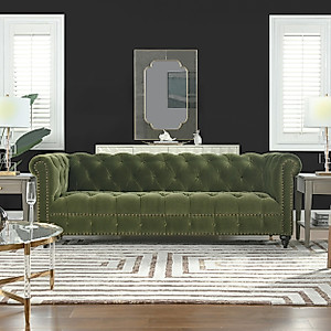 Jennifer Taylor Home Alto 88" Tufted Chesterfield Sofa, Olive Green Performance Velvet