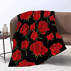 Yunine Flowers Blanket, 60 x 80 Inches Throw Blanket red Rose Pattern Soft Warm Blanket for Bed Couch Sofa Lightweight Travelling Camping Comfort Home Decoration for All Season