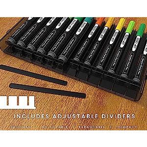 TOOLI-ART 72 Art Marker Storage Tray Desk Organizer Holder, Adjustable Dividers, Modular, Expandable, Stackable, Fit Most Pen, Pencil, Brushes. School, Home, Multi Purpose Tinted Plastic 6 Trays