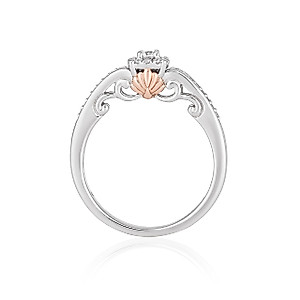 Jewelili Enchanted Disney Fine Jewelry 14K White Gold and Rose Gold 1/5 Cttw Diamond Ariel Shell Promise Ring Size 9