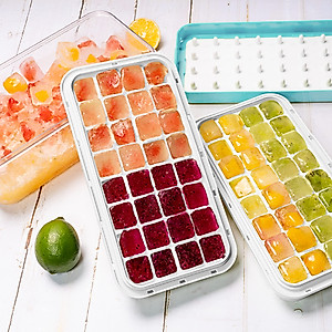 TEBLEI Ice Cube Tray with Lid and Bin, 64 Pcs Mini Ice Cube Trays with Scoop and Tongs, Ice Maker for Small Freezer, Kitchen Gadgets and Apartment Essentials, Easy-Release & Stackable