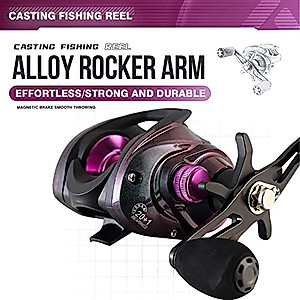 Baitcasting Fishing Reel,Compact Design Metal Body Baitcaster Reel,11LB Drag,20-Speed Magnetic Braking System,Available in 6.5:1 and 8.1:1Conventional Reel for Catfish, Musky (A: Right Hand-8.1:1)