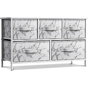 Sorbus Dresser with 5 Drawers - Storage Chest Organizer Unit with Steel Frame, Wood Top, Easy Pull Fabric Bins - Long Wide TV Stand for Bedroom Furniture, Hallway, Closet & Office Organization