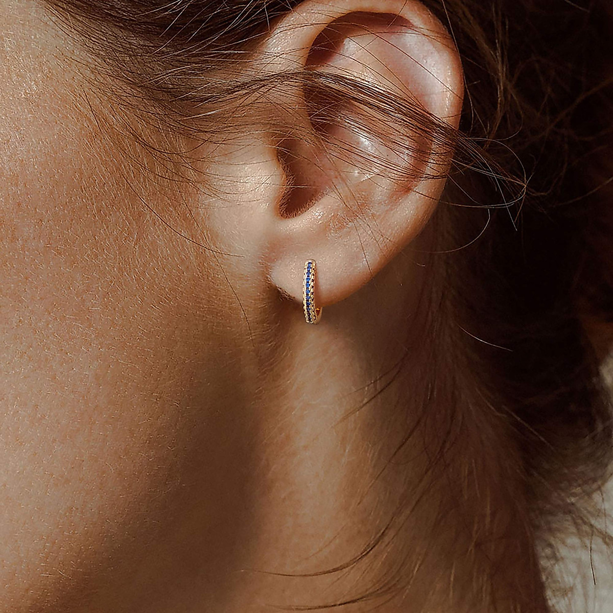 MEVECCO 14K Gold Plated 3 Row Pave Cubic Zirconia Hoop Earrings Dainty Handmade Huggie Earrings for Women