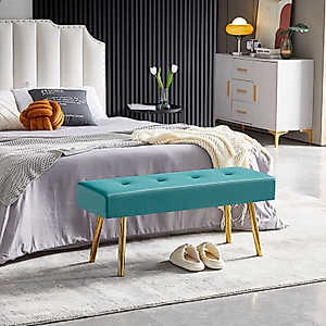 Homedot Contemporary Bench End of Bed Living Room Bench Elegant Velvet Footrest Stool Comfortable Dining Bench with Polished Golden Color Metal Legs for Vanity,Sitting Room