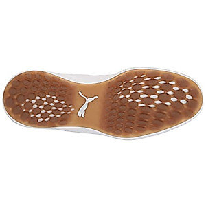 PUMA Men's Ignite Fasten8 Crafted Golf Shoe, High-Rise/Gold/Leather Brown, 12