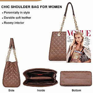 Montana West Tote Bag for Women Quilted Chain Handbags Shoulder Purse Brown Gift MWC-040BR