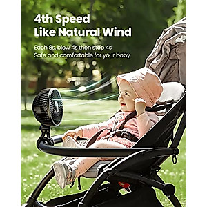Gaiatop Baby Stroller Fan, 4000mAh Oscillating Mini Portable Fan with Lights, 4 Speeds Battery Operated 360° Rotate Flexible Tripod Small Clip On Fan Handheld Desk Fan for Car Seat Crib Travel Black