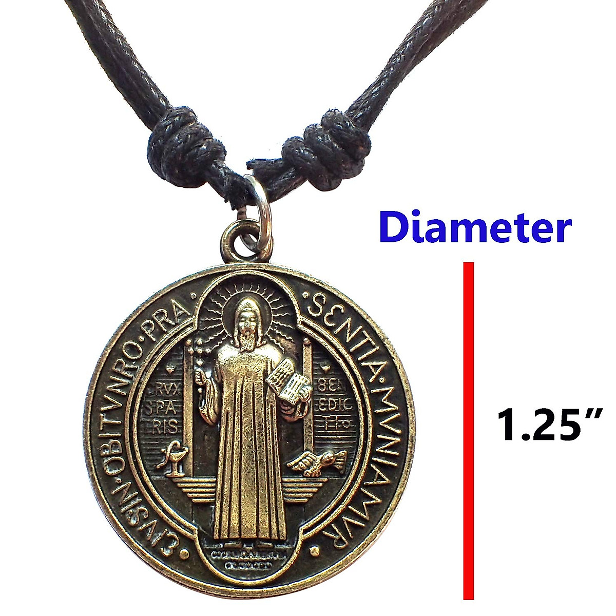 Bijoux de Ja Antique Bronze Saint Benedict of Nursia Medal Pendant Adjustable Cord Necklace 16"