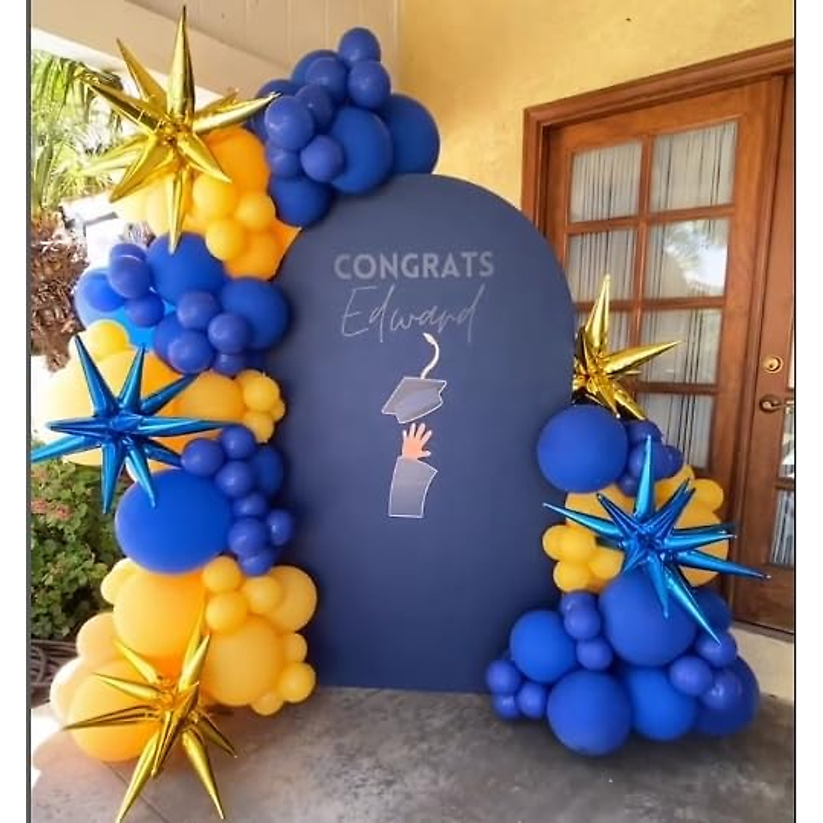 Blue and Yellow Balloon Arch Kit, Royal Blue White Yellow Balloon Garland Kit Latex Baloons with 4D Foil Star Balloons for Baby Shower Anniversary Birthday Wedding Graduation Office Party DIY