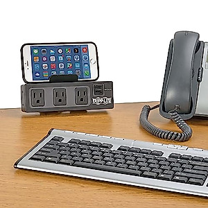 Tripp Lite 3 Outlet Surge Protector Power Strip with Desk Clamp, 10ft. Cord, 510 Joules, 2 USB Charging Ports, Black, $20K Insurance & (TLP310USBC)