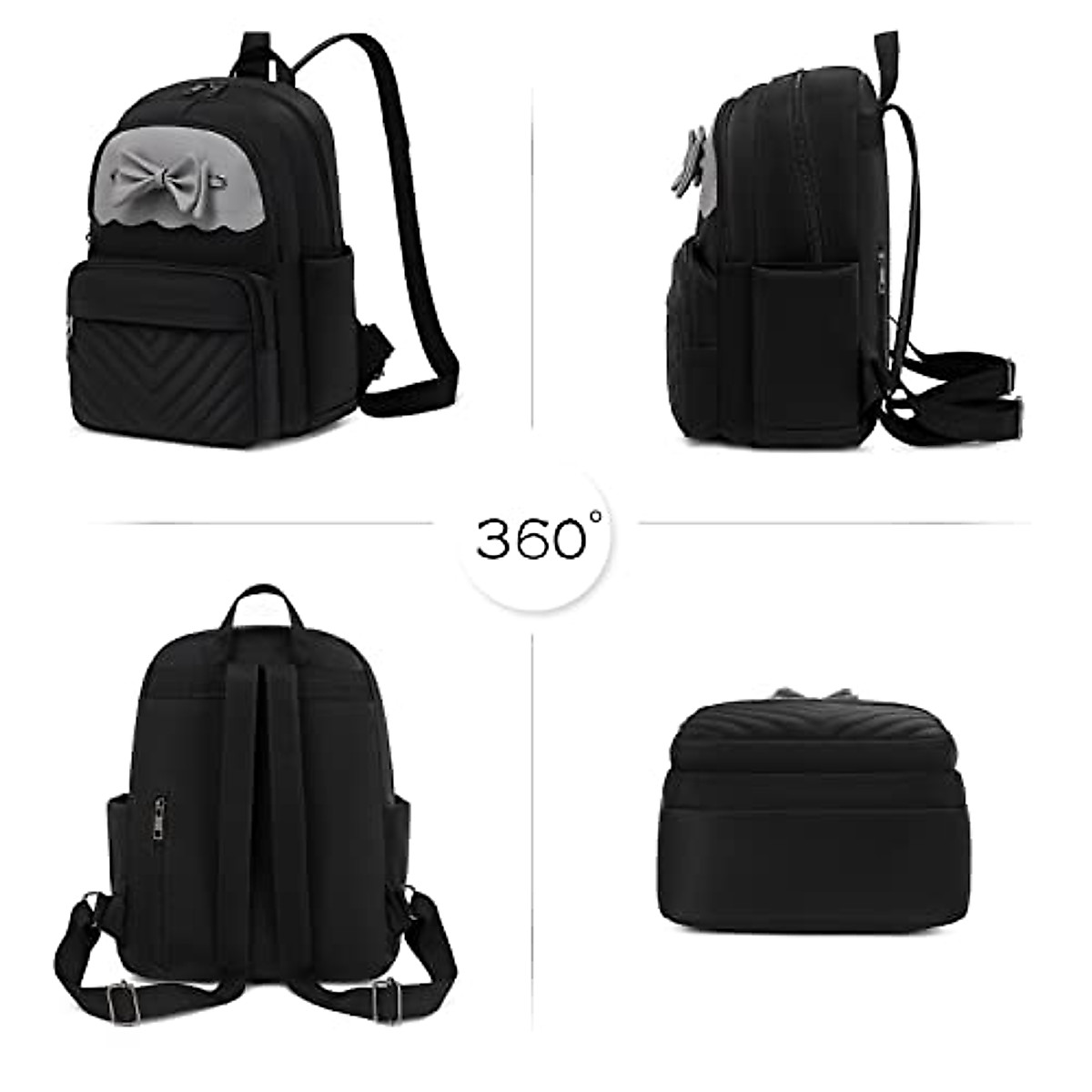 MYHOZEE Leather Backpack Purse for Women - Fashion Backpack Girls with Cute Bowknot Satchel Bags Bookbag Casual Travel Daypacks, Black