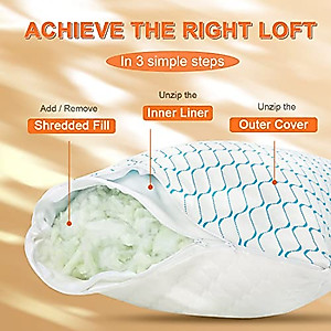 VAINOC Memory Foam Pillows Standard Size Set of 2, Adjustable Cooling Pillow for Side Back Stomach Sleepers  with Washable Removable Cover