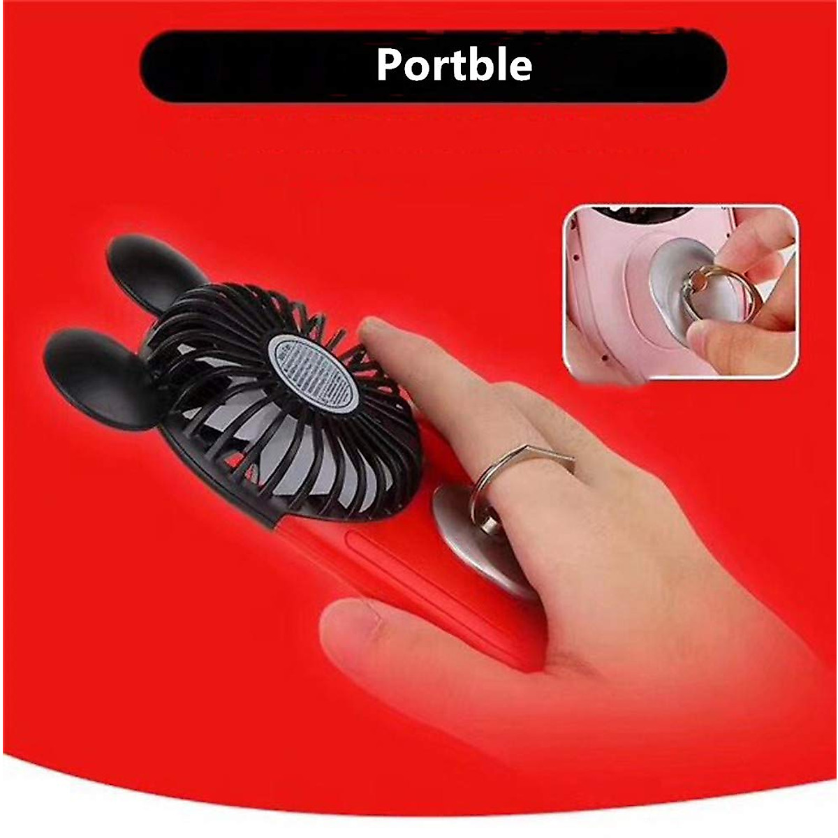 Kbinter Cute Personal Mini Fan, Handheld & Portable USB Rechargeable Fan Beautiful LED Light, 3 Adjustable Speeds, Portable Holder, for Indoor Outdoor Activities, Cute Mouse 3 Pack (Red+Pink+Yellow)