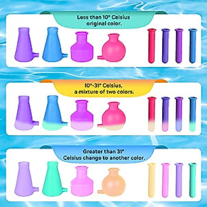 Bath Toys for Kids Ages 4-8, Silicone Bathtub Toys with Mesh Bag, Possess 3 Unique Color Changing, Includes 4 Beaker, Test Tube and Inspiration Cards, Perfect STEM Gift for Toddlers, Boys & Girls