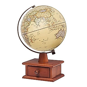 World Globe LED Illuminated World Globe For Kids With Wooden Drawer Stand Raised Relief Vintage World Globe 20cm/7.8" Earth Geography Globe Globes decor (World Globe) (World Globe