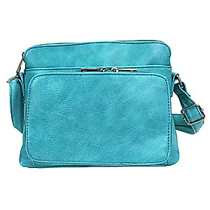 Zzfab Small Multi-pocket Faux Soft Leather Cross Body Purse with Side Organizer Turquoise