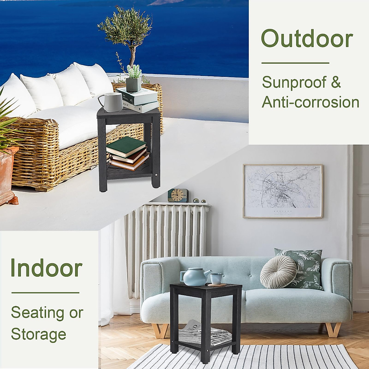 Natree Poly Lumber Shower Foot Rest 17 in, Shower Stool Corner Bench with Storage Shelf, Water Repellent Shower Stool for Shaving Legs, Corner Seat for Bathroom Living Room Shower Spaces(Black)