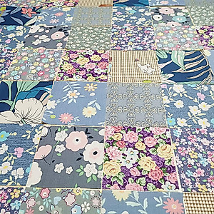 42PCS 10 x 10 inch Floral 100% Cotton Layer Cakes Fabric for Sewing and Quilting Bundles Precut Fabric Square for DIY Craft Patchwork Blue and Gray …