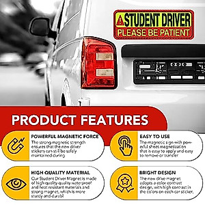 DIYMAG 6Pcs Student Driver Sticker Magnet for Car, Please Be Patient New Drivers Glow in Dark Accessories Magnetic Novice New Drivers Sticker Safety Warning Magnetic Vehicle Signs Reusable