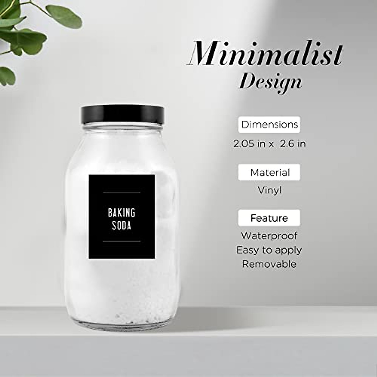 v2croft 180 Pantry Labels for Containers, Minimalist Farmhouse Style, Black Matte Stickers White Fine Line Text, Waterproof Organization Labels for Jars, Bottles & Canisters Organization Storage