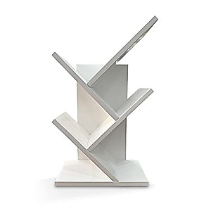STEADYZ Solid Wood Tree Bookshelf, Modern Geometric Bookcase for Small Spaces and Small Rooms, Desktop Tabletop Kitchen Organizer, White