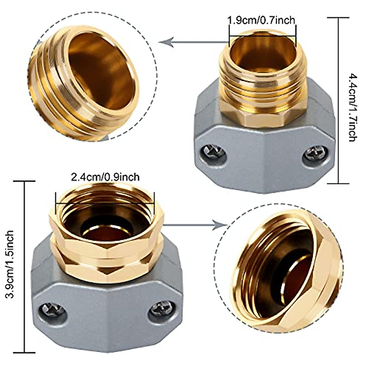 CYEAH Garden Hose Repair Kit 3 Sets, Zinc and Aluminum Male Hose End Water Hose Repair Connector, Garden Hose Repair Fittings, Fit 5/8" and 3/4" Garden Hose