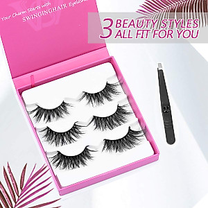 SWINGINGHAIR 3D Mink Eyelashes, False Eyelashes 25mm Dramatic Long Type 3D Layered Effect Siberian Mink Fur Lashes Hand Made Strips Eyelashes Reusable Fake Eyelashes Make Up