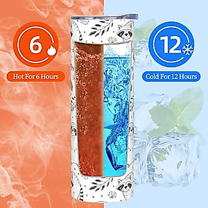 AFHYZY 20 oz Skinny Tumbler Reusable Coffee Travel Mug with Lids and Straws, Insulated Coffee Cups 20oz Stainless Steel Water Bottles Leak Proof for Home, Adults, Women - Raccoon