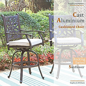 Sophia & William Cast Aluminum Patio Bar Chairs Set of 2, Bar Height Swivel Outdoor Bar Stools Chairs, Counter Height Outdoor Barstools, Brown, Load Capacity: 350 lbs