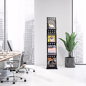 WERTIRUNG Brochure Magazine Catalog Literature Display, Literature Catalog Rack with Carrying Bag, Foldable Magazine Stand for Office Retail Store and Exhibition Trade Show, 4 Pockets (Black)