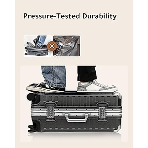 LUGGEX Hard Shell Carry On Luggage with Aluminum Frame - 100% PC No Zipper Suitcase - 4 Metal Corner Hassle-Free Travel (White Suitcase)
