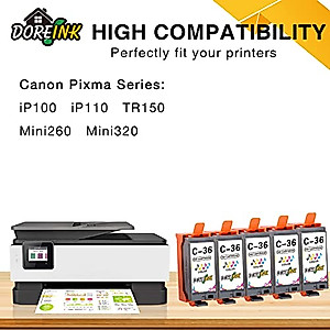 DOREINK Compatible 36 CLI 36 / CLI36 Ink Cartridge Replacement for Canon CLI 36 / CLI36 with Pixma TR150 iP110 iP100 Mini260 Mini320 Printer (5 Pack,5 Tri-Color)