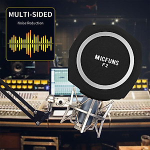 micfuns Studio Microphone windscreen F3 Microphone Wind Shield Pop Filter for 1.77 inch-2.36 inch Vocal Isolation Booth Portable Studio Equipment, soundproof Cover（Blue）
