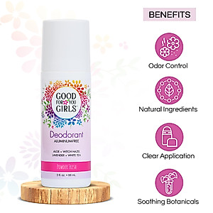 Good for You Girls Aluminum-Free, Natural Deodorant for Kids, Preteens, Teens, Safe & Effective Odor Protection, Clear Roll-On, Vegan, Natural Fragrance | Soft Powder, 3 oz (Pack of 1)
