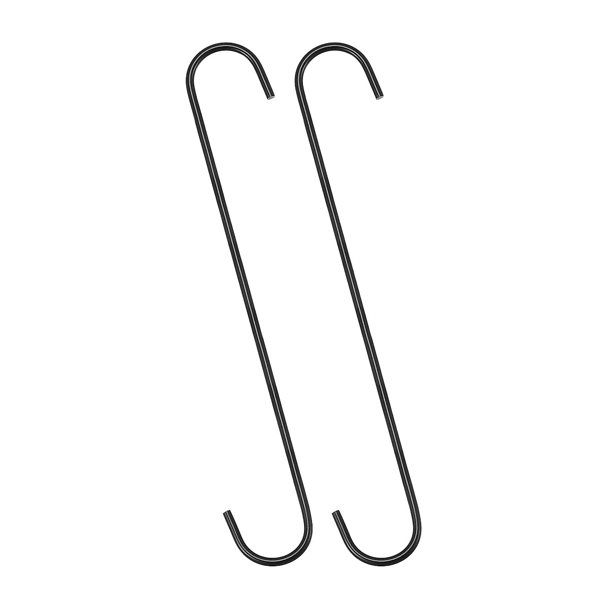uxcell S Hanging Hooks, 12inch/300mm Extra Long Steel Hanger, Indoor Outdoor Uses for Garden, Bathroom, Closet, Workshop, Kitchen, Black, 2Pcs