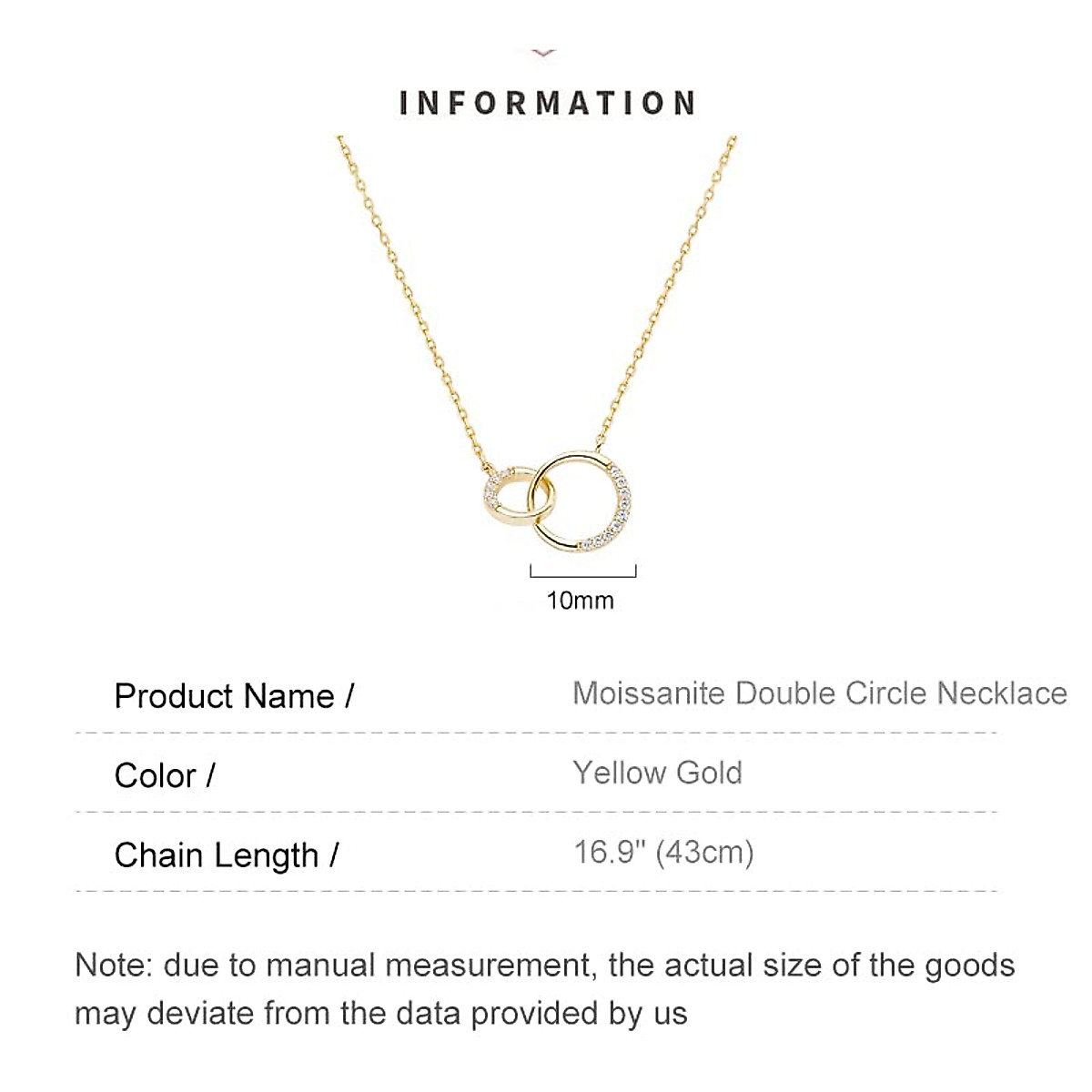SLOEFY 14K Gold Intertwined Circle Necklace, Moissanite Double Circle Pendant Necklace, Beautiful Jewelry Gifts For Women (style one, 14K)