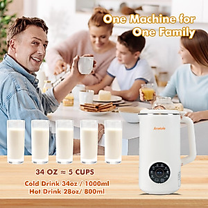 Anatole Nut Milk Maker 35oz 1000ml Almond Milk Machine 8-In-1 Automatic Soy Oat Cow Plant-Based Milk Homemade Dairy-Free Beverages with 10 Stainless Steel Blades 12 Hours Timer