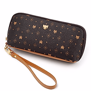 FOXLOVER PVC Leather Wallets for Women Artificial Leather Long Wallet Lady Wristlets with Zipper Coin Purse