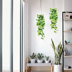 BACAMA Artificial Hanging Plants in White Pot Fake Greenery Vines Decor with Rope for Office Garden Home Wedding Room Decorations 1PCS